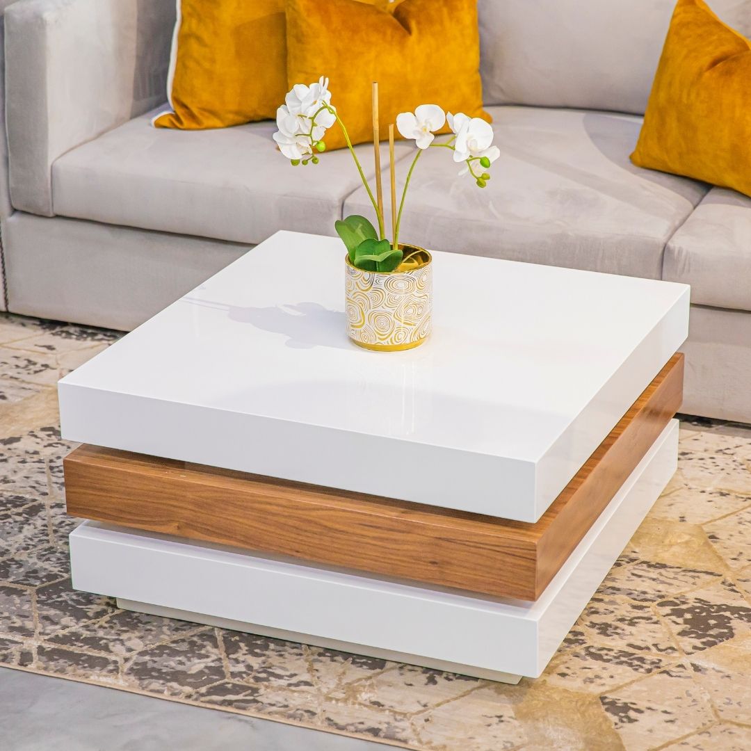 Rotating Coffee Table: Brown & White – Setters Furniture